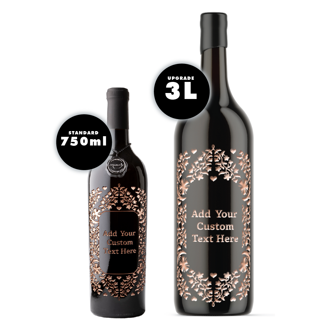 Custom Text Frame Etched Wine Bottle – Mano's Wine