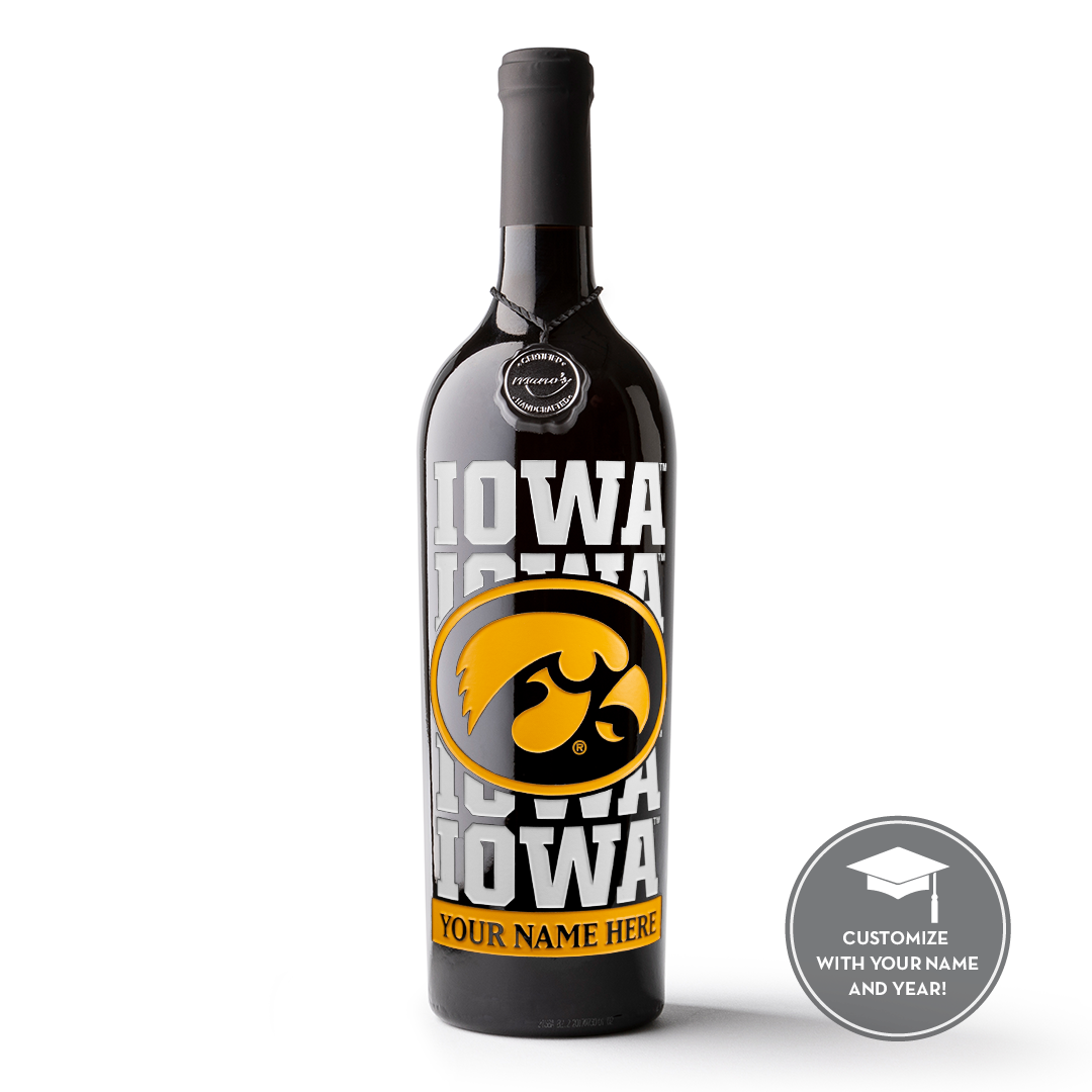 University of Iowa Logos Custom Name Etched Wine – Mano's Wine
