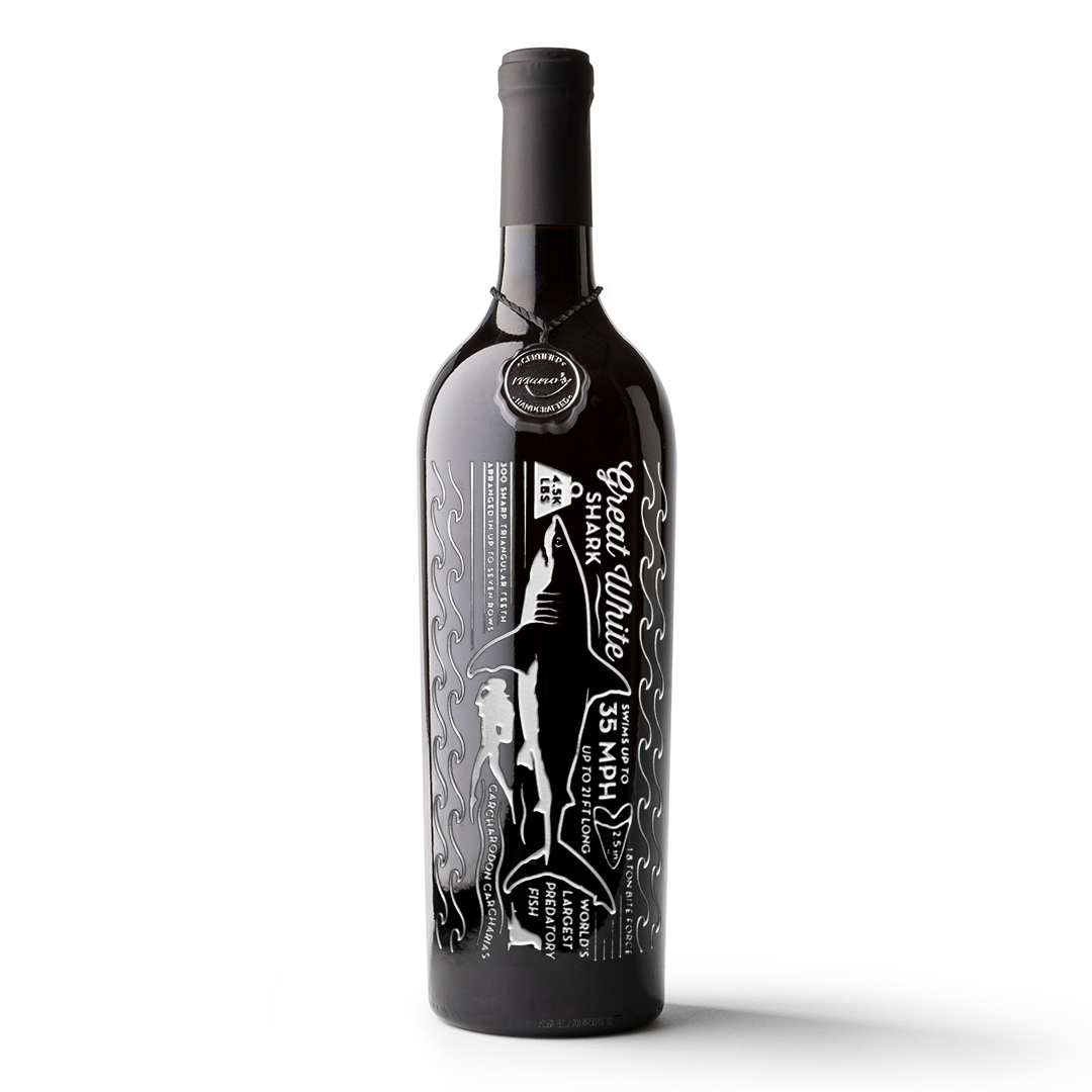 Great White Facts Etched Wine Bottle – Mano's Wine