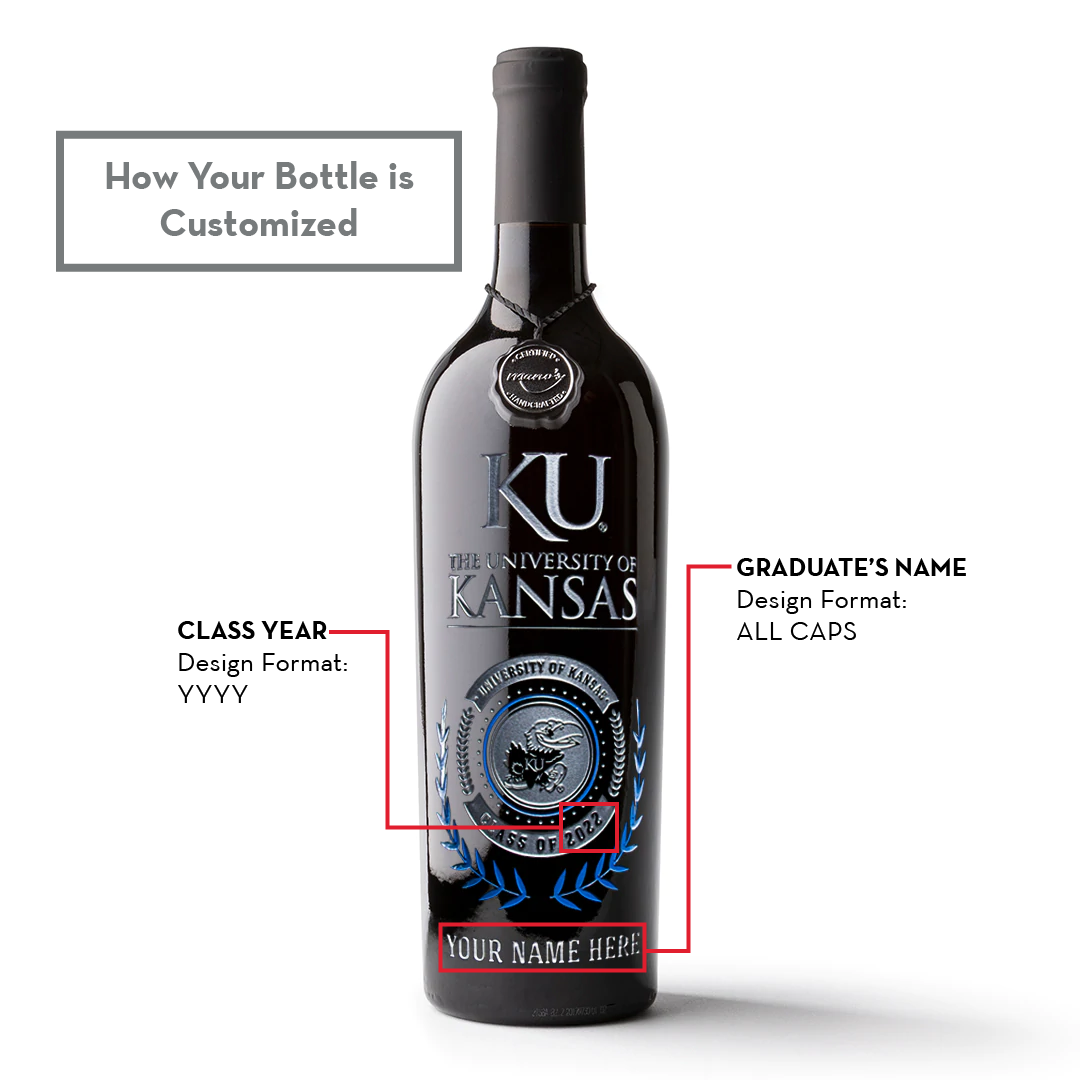 University of Kansas Custom Alumni Etched Wine Bottle – Mano's Wine
