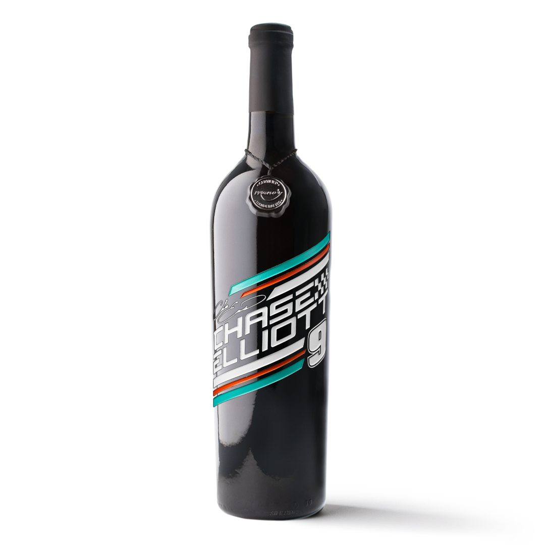 #9 Chase Elliott Race Stripes Etched Wine Bottle – Mano's Wine