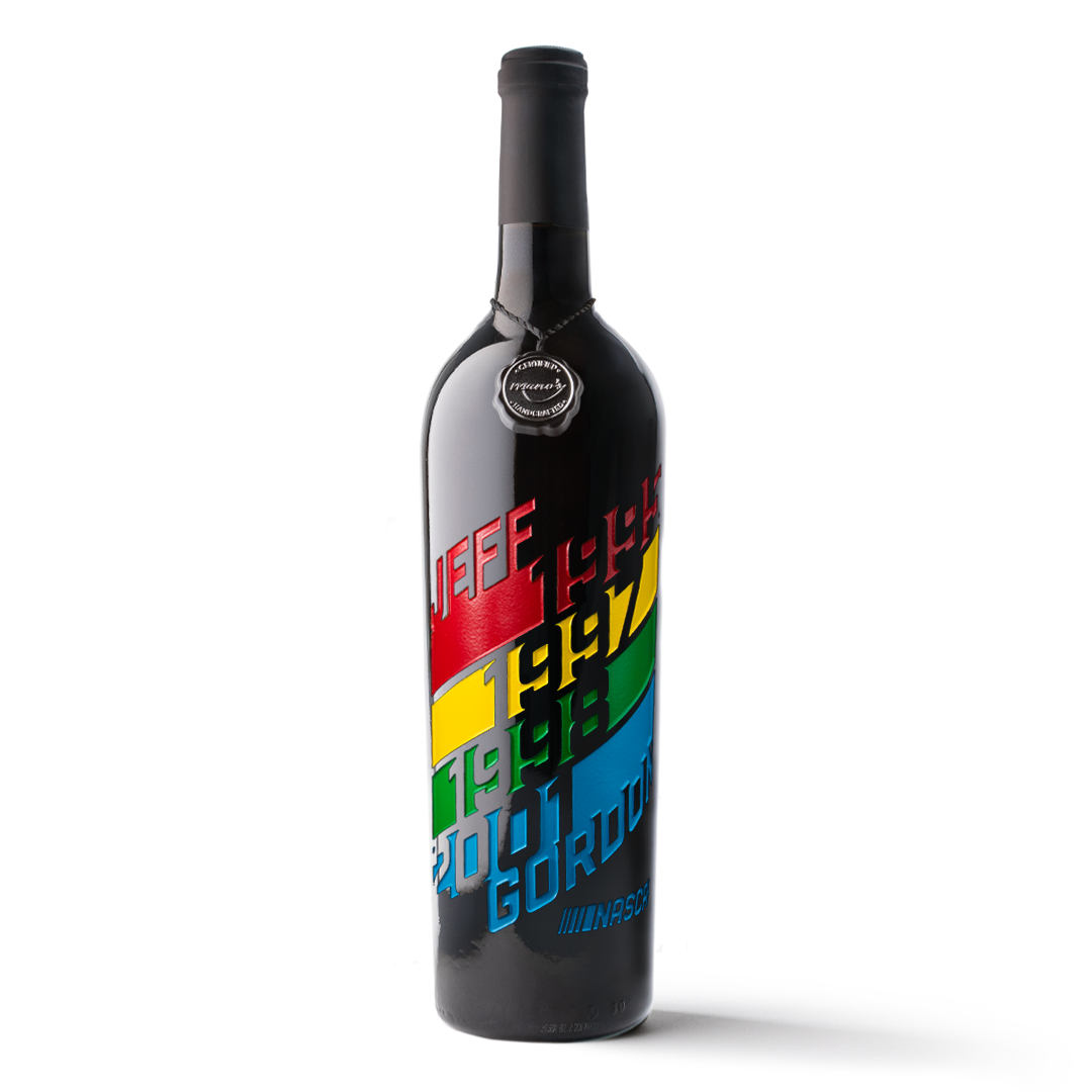 #24 Jeff Gordon Championship Years Etched Wine Bottle – Mano's Wine