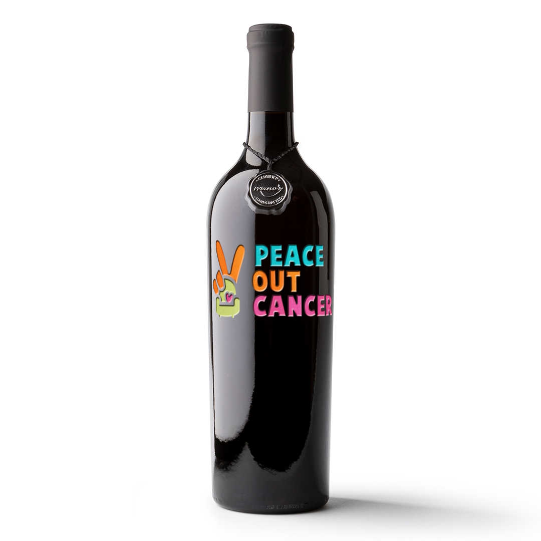Peace Out Cancer Etched Bottle – Mano's Wine