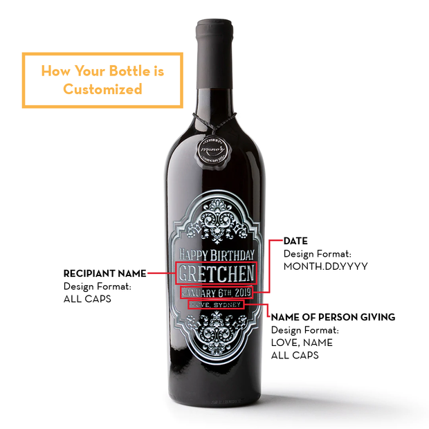 Birthday Frame Custom Etched Wine Bottle || Mano's Wine