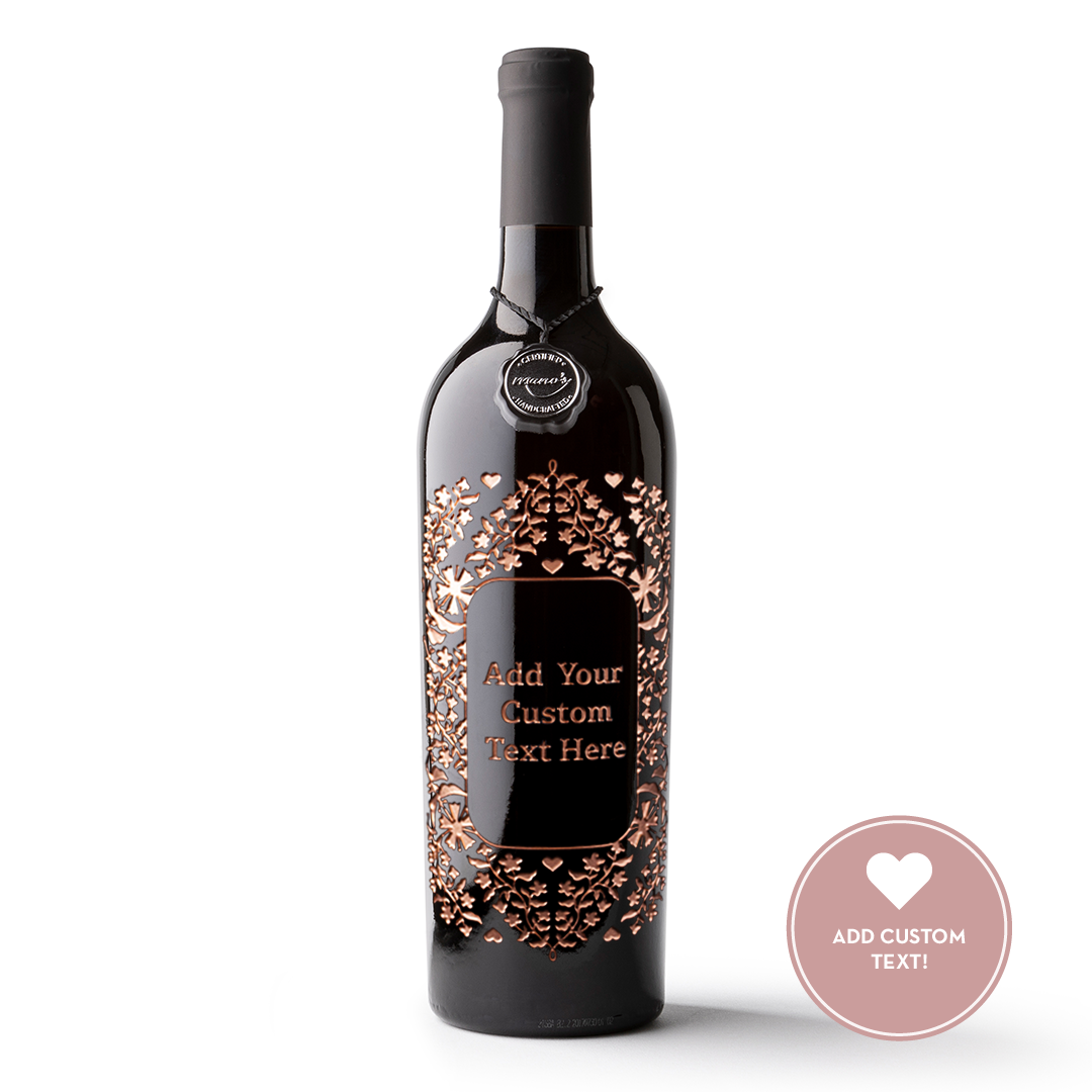 Custom Text Frame Etched Wine Bottle – Mano's Wine