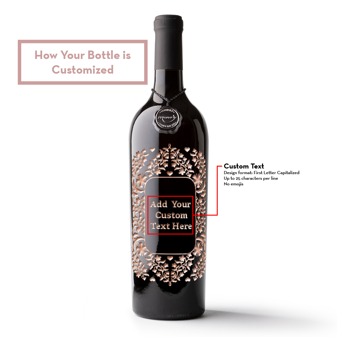 Custom Text Frame Etched Wine Bottle – Mano's Wine